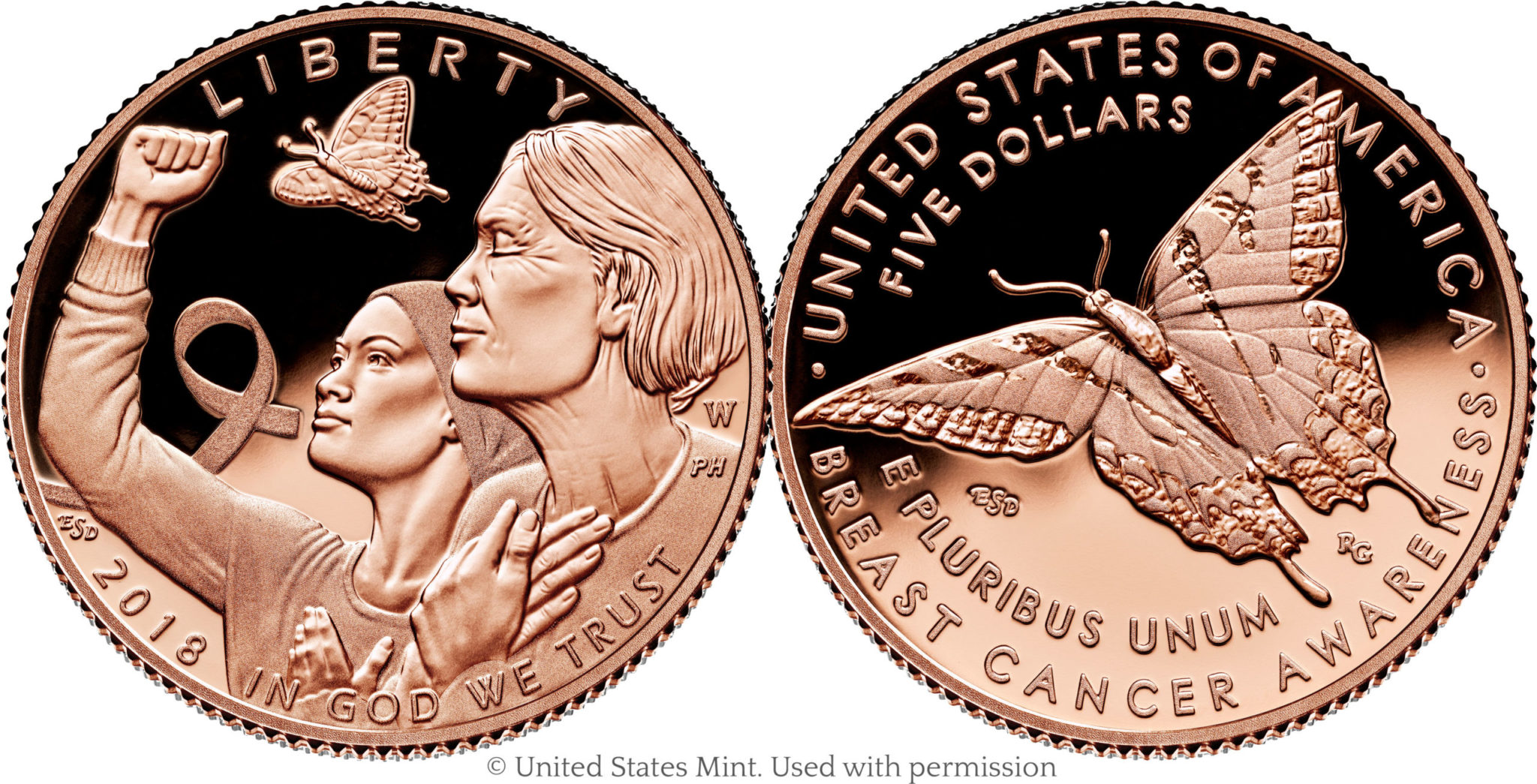 Breast Cancer Awareness Commemorative Coin 2018 gold, silver, and clad ...